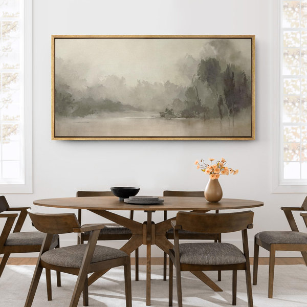 IDEA4WALL Rustic Countryside "Misty Forest Abstract Landscape Calm Extra Large Framed Artwork ...